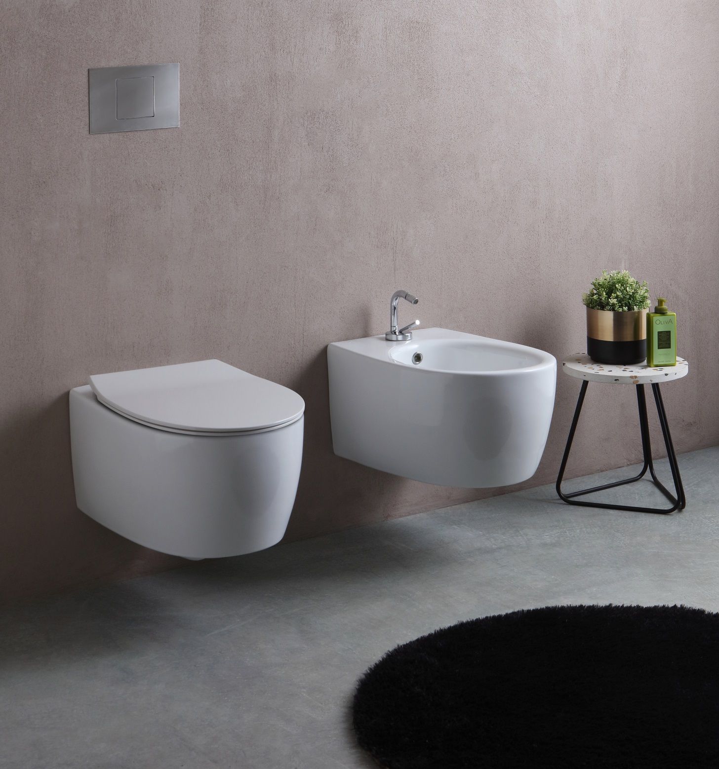 White Ceramic Basic, комплект подвесного безободкового унитаза с ...